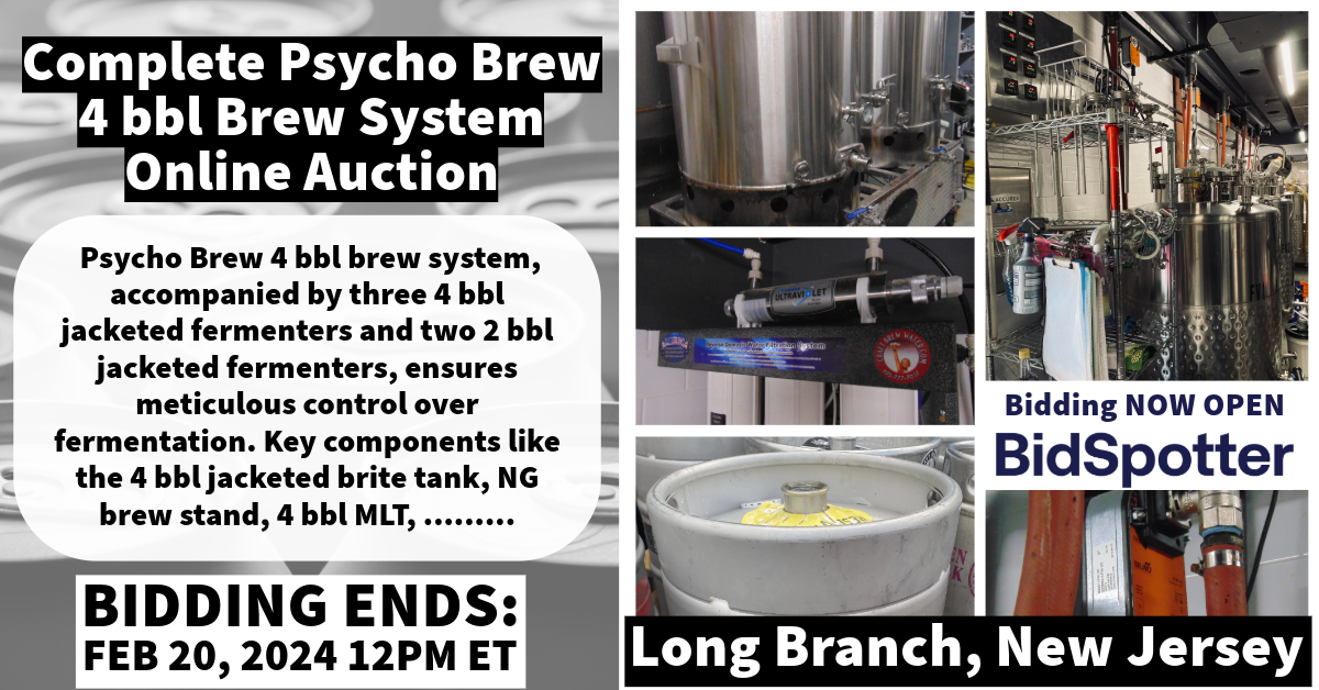 Online Auction - Pyscho Brew 4bbl system & more - BrewBids.com